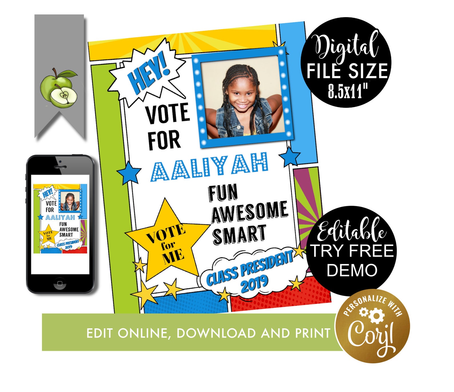Vote for Class President Poster Editable Printable PTO | Etsy