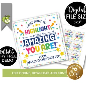 Editable Highlighter Tag Teacher Appreciation Gift Tag, I Just Want to ...
