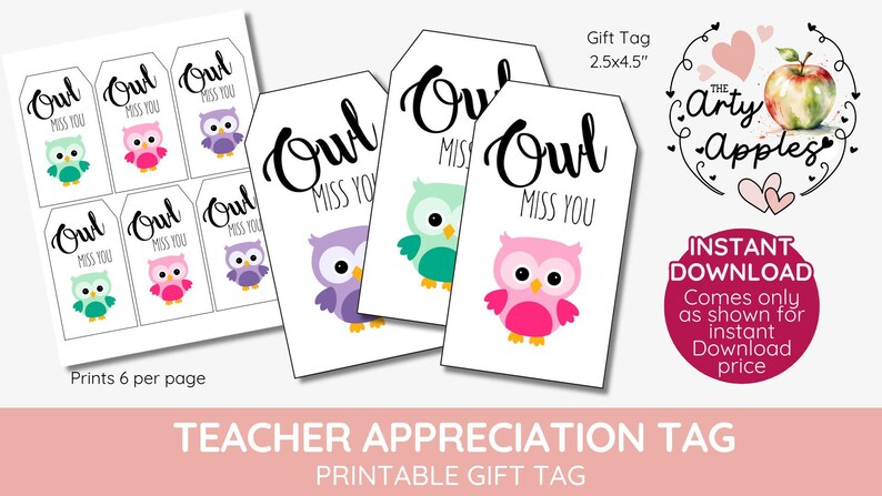 Owl Miss You Friend Owl Gift Tag, Leaving Tag, Last Day of School, Owl ...