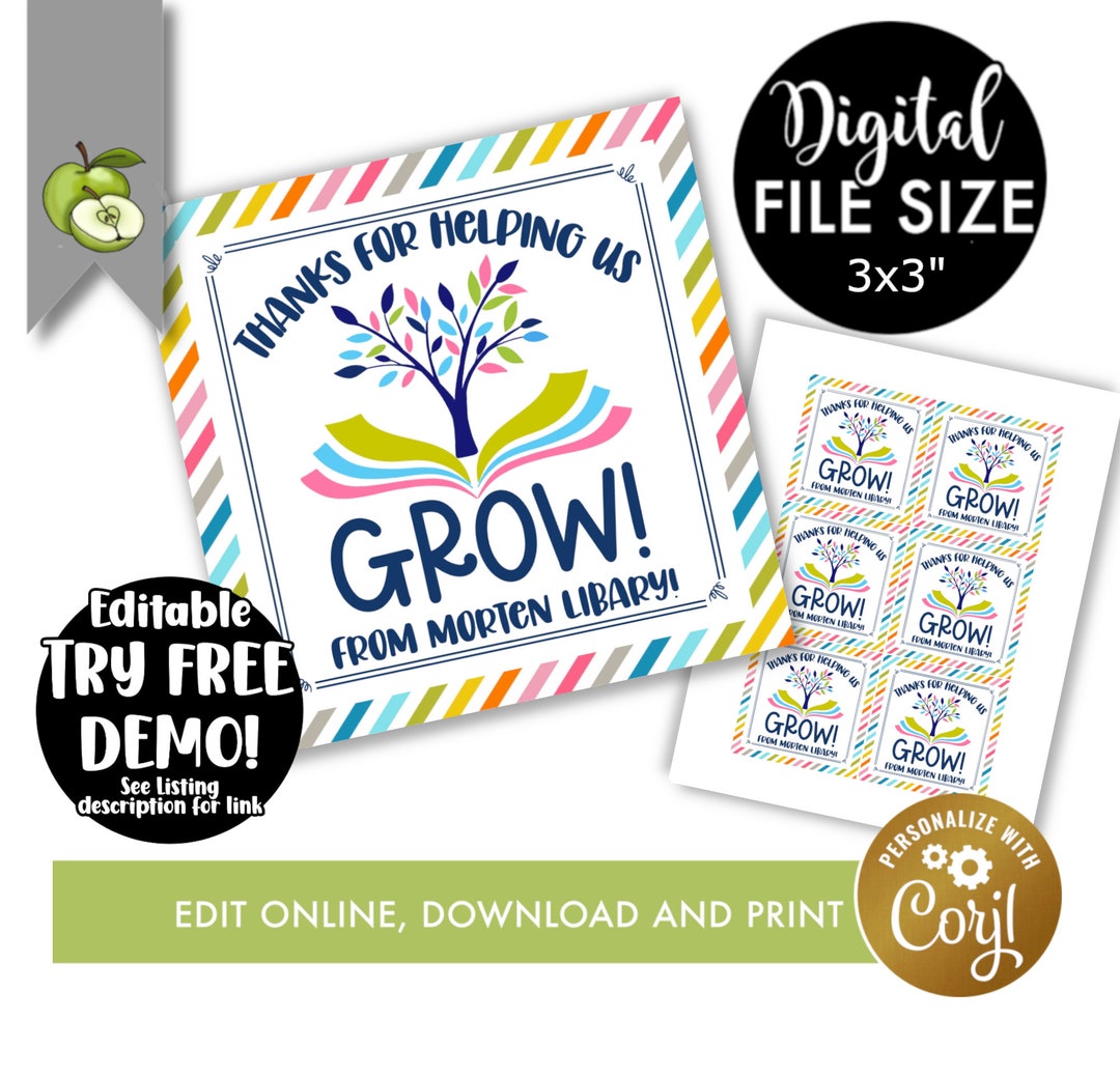 Editable Gift Tag Thank You for Helping Us Grow, Teacher Appreciation ...