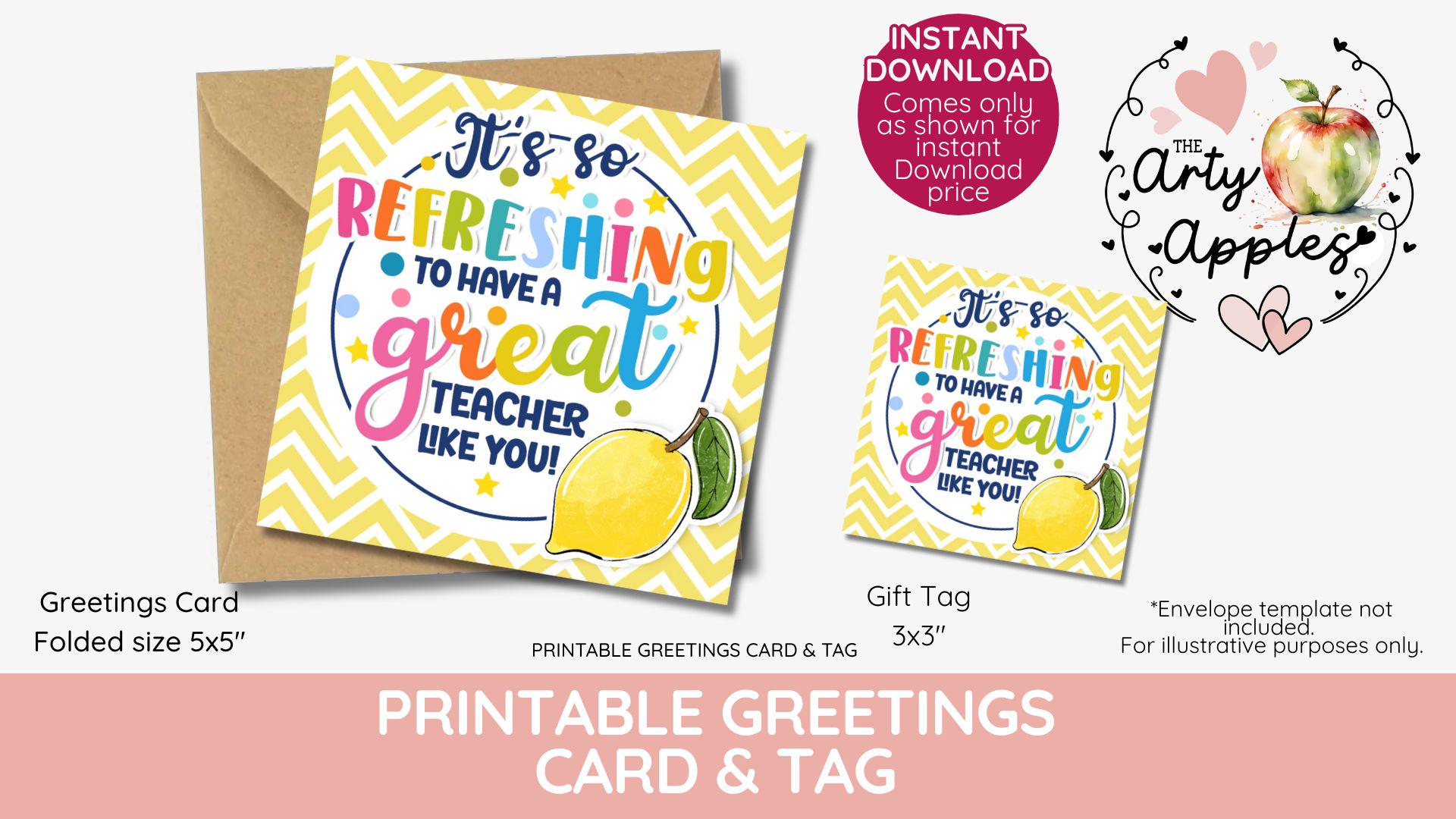 Lemon Teacher Gift Tags, Printable Back to School Card (digital ...