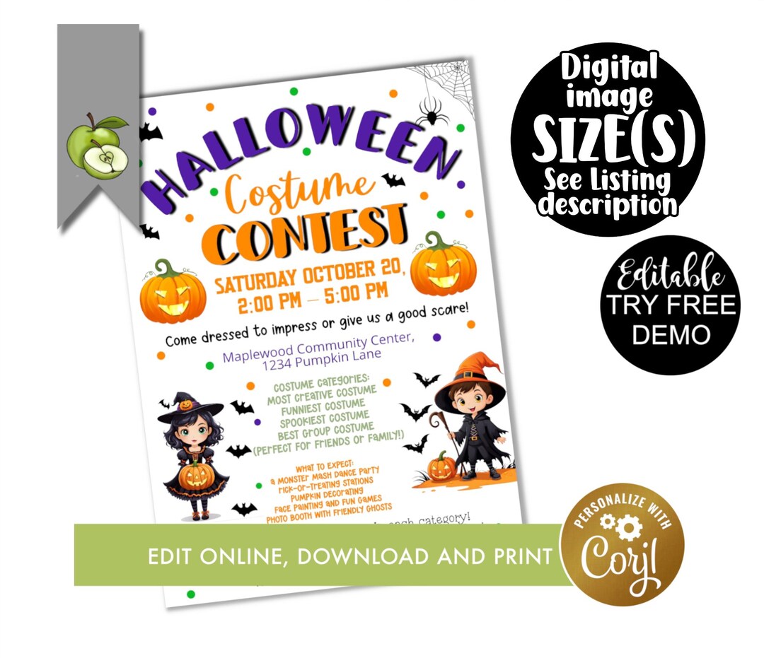 Halloween Costume Contest Spooky Fun Editable Flyer & Poster, Digital ...