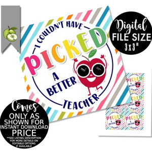 I Couldn't Have PICKED a Better Teacher, Apple Gift Tag, Virtual ...
