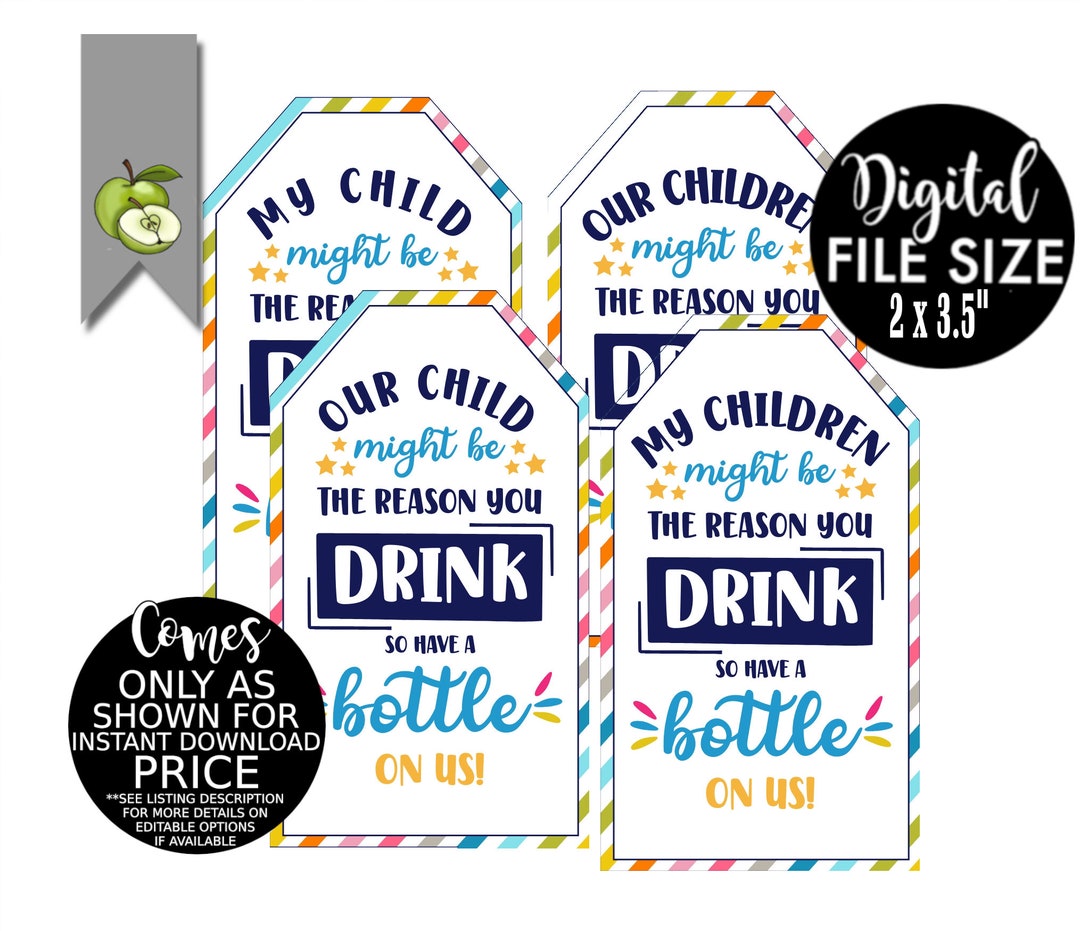 Our Child May Be the Reason You Drink Wine Gift Tag, ON US, Full Set as ...
