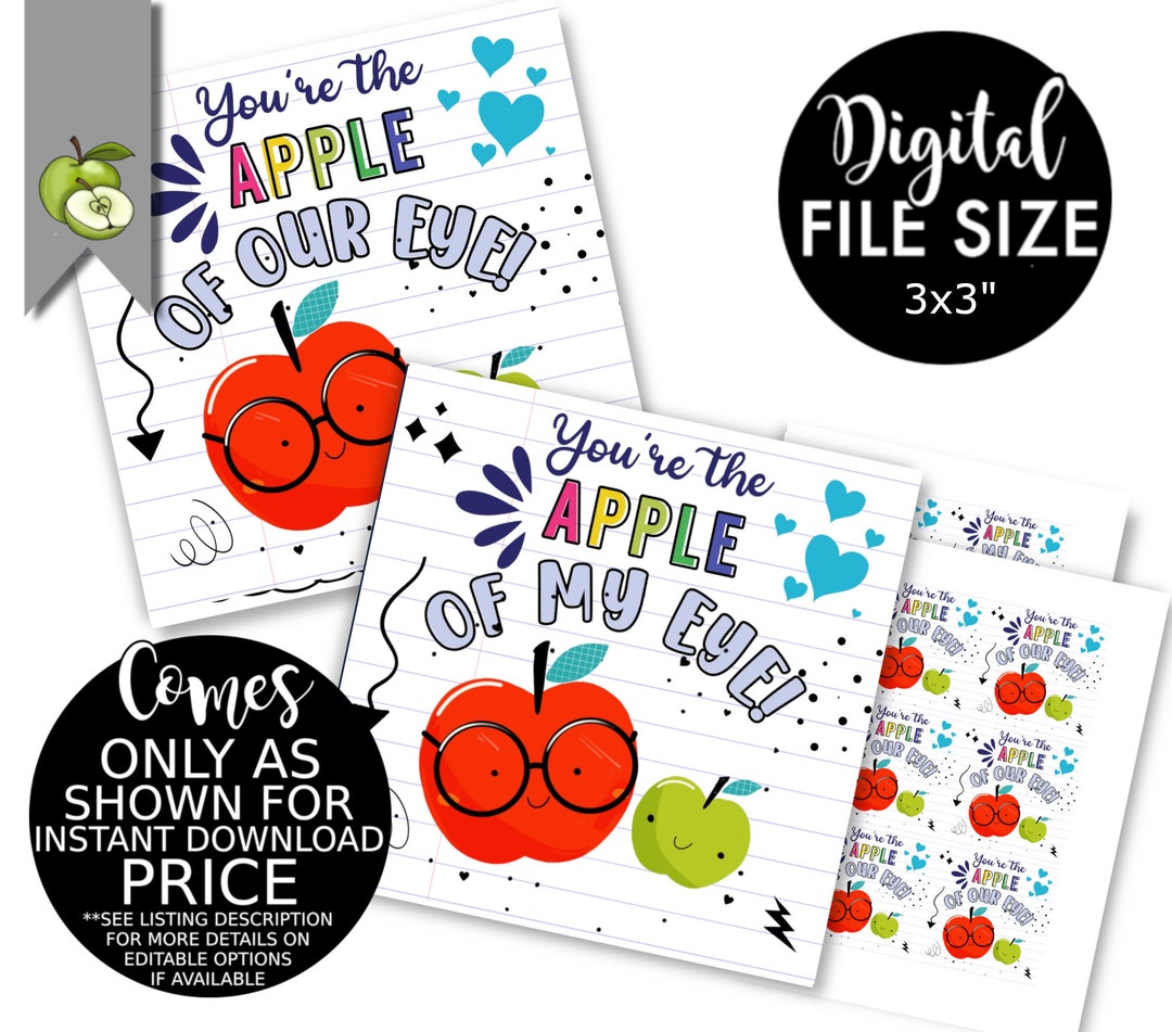 You're the Apple of My Eye Printable Gift Tag, Teacher Valentines Gift ...