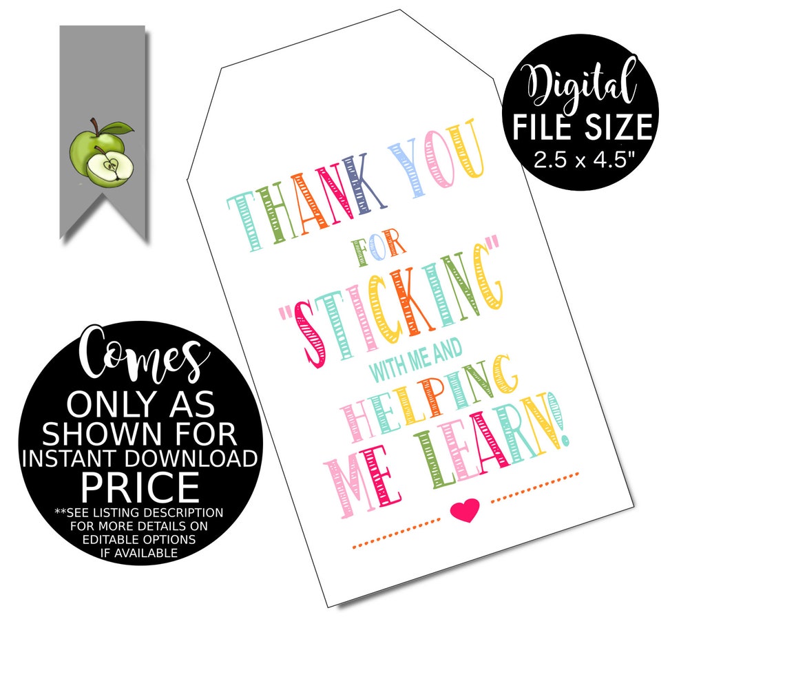 Thank You for Sticking With Me and Helping Me Learn Gift Tag - Etsy