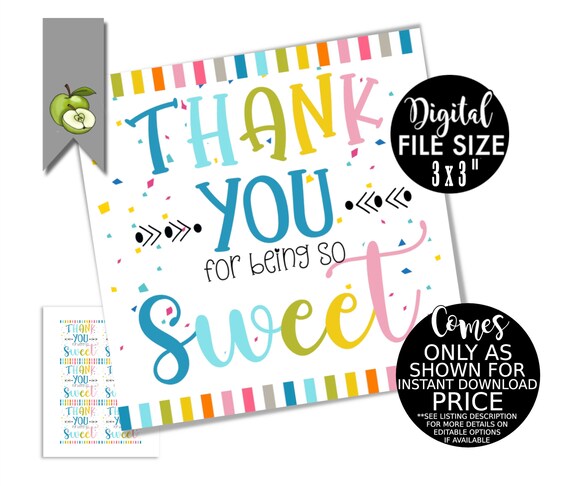 Thank You for Being so Sweet Valentines Gift Tag Sweet Gift - Etsy