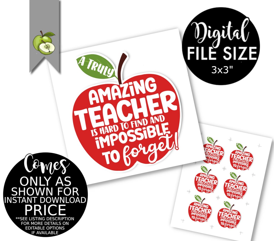 Amazing Teacher Gift Tag, a Truly Amazing Teacher Appreciation, Apple ...