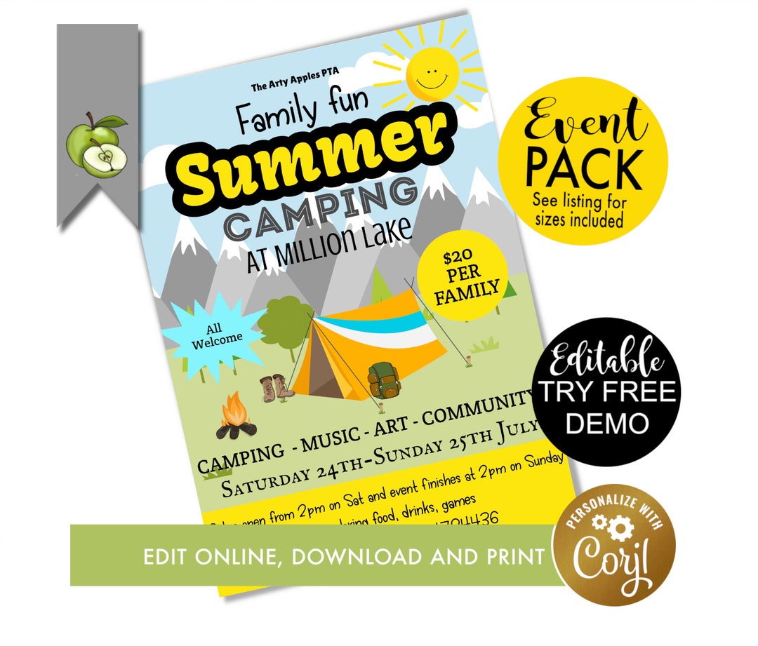 Summer Camping Flyer Template, Camping Theme, Stories Around Campfire ...