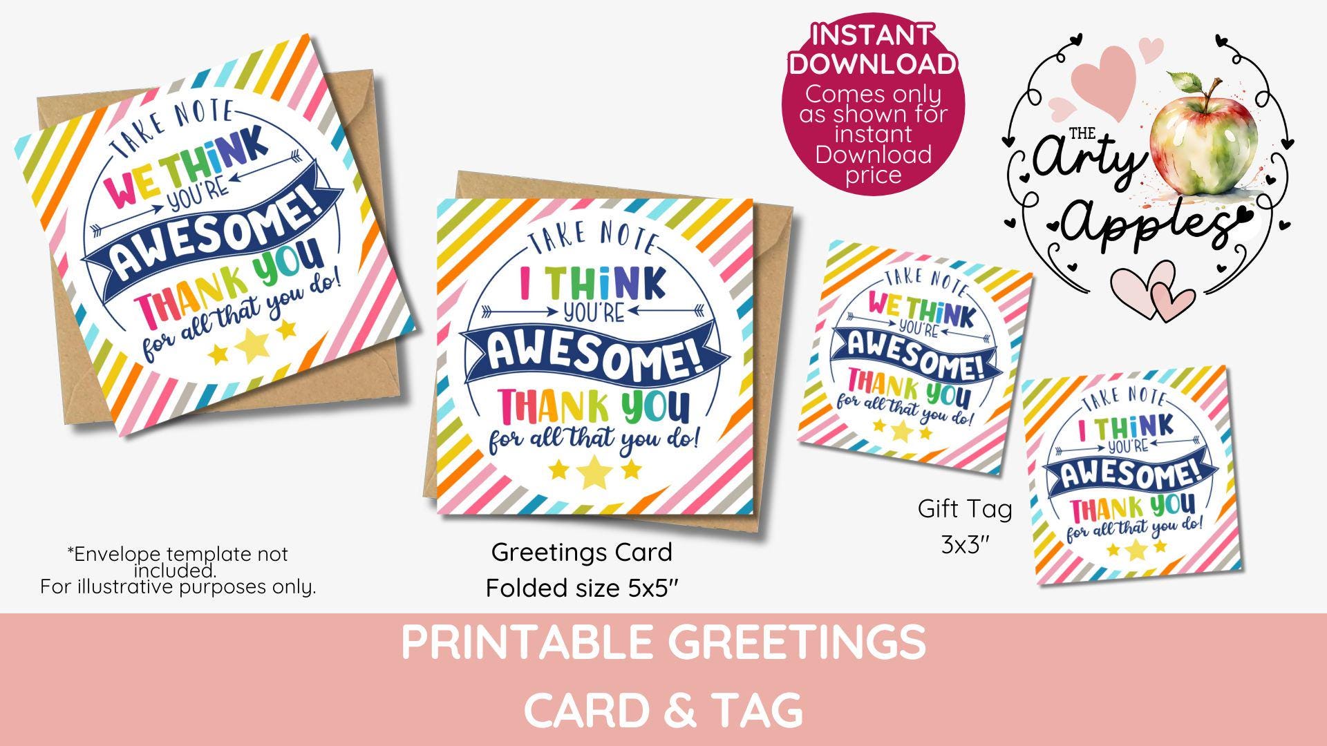 Teacher Appreciation Gift Tag, Printable Thank You Card (digital ...