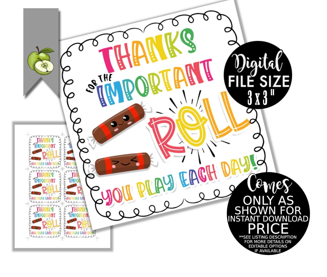 Sweet Roll Gift Tag, Thanks for the Important ROLL You Play Each Day ...