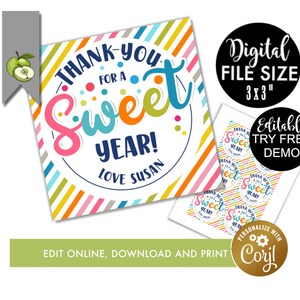 Editable Thank You Sweet Year Teacher Gift Tag, Teacher Appreciation ...