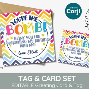 Editable Bath Bomb, You're the Bomb, Birthday Party Tag and Thank You ...