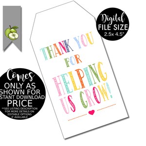Helping Us Grow Plant Gift Tag, Thank You for Helping Us Grow Gift Tag ...