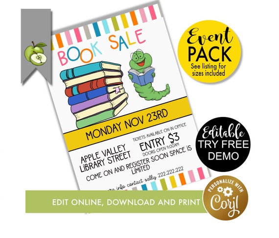 Editable Book Sale Template PTO PTA Book Event Poster | Etsy