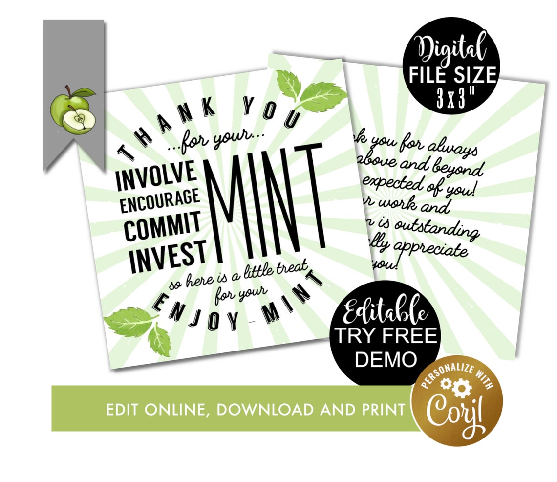 Editable Mint Thank You Tags Volunteer Staff Appreciation | Etsy