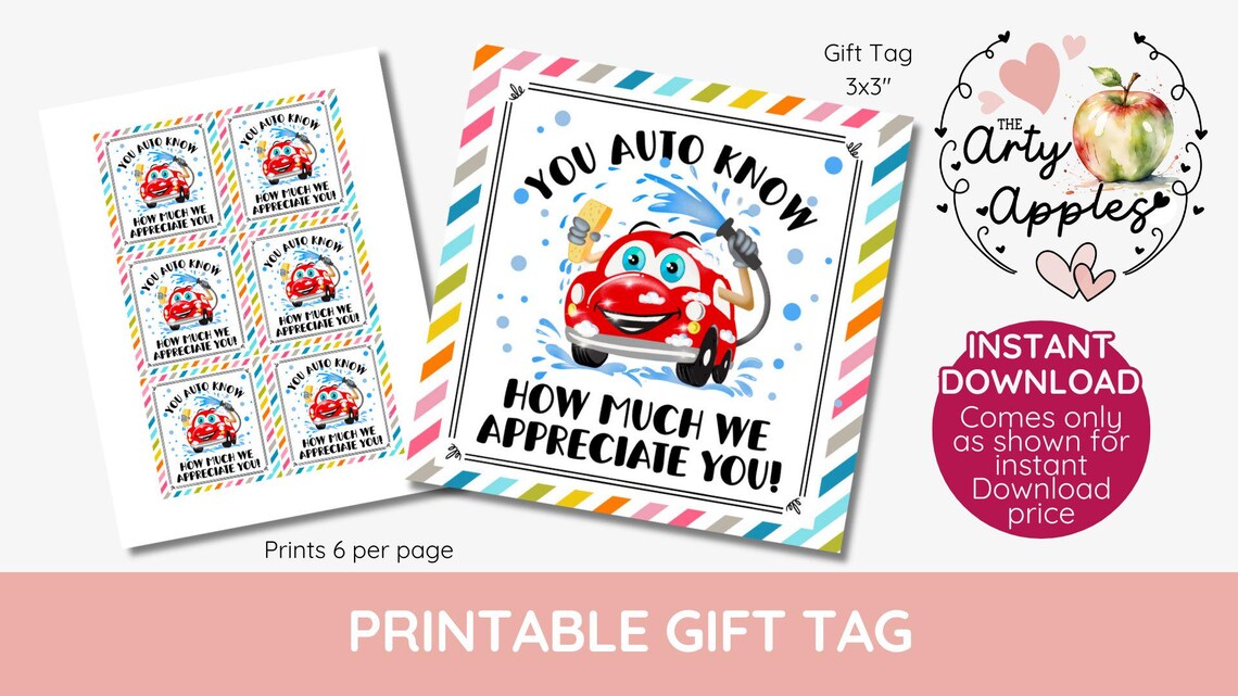 Car Wash Gift Tag, Car Wash Kit Teacher, Car Sponge Kit Gift Tag ...