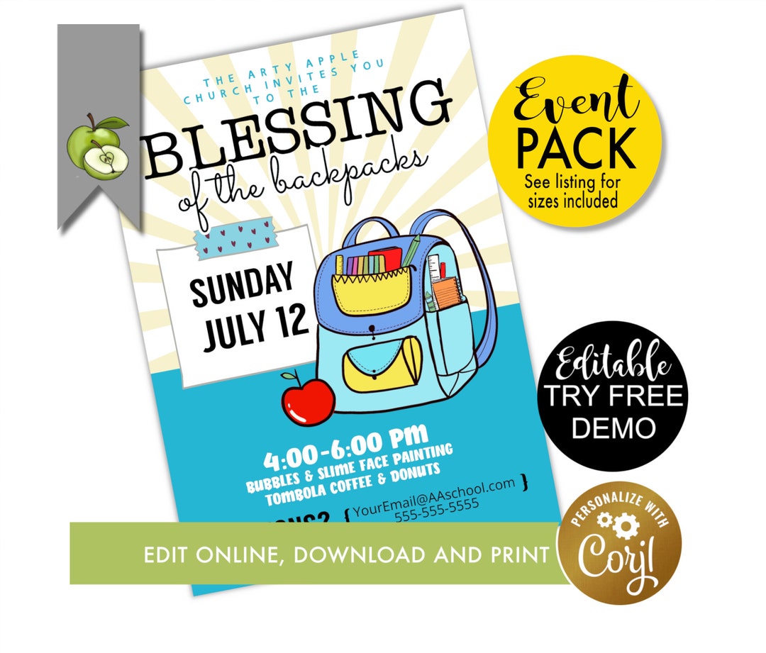 Editable Backpack Blessing Template, Editable Church Backpack Event ...