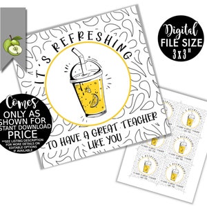 Teacher Refreshing Gift Tags, Teacher Cup Gift Tag, Mug Gift Tag ...