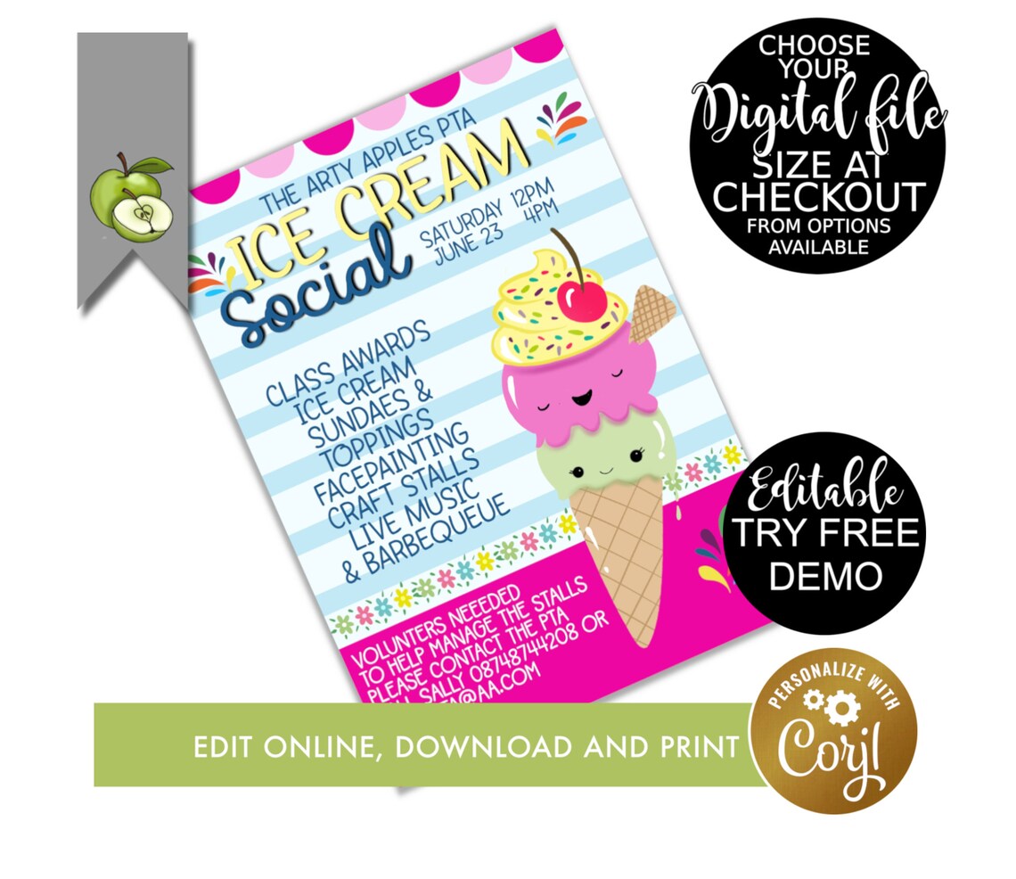 Editable Ice cream social Flyer Template Ice-cream theme | Etsy