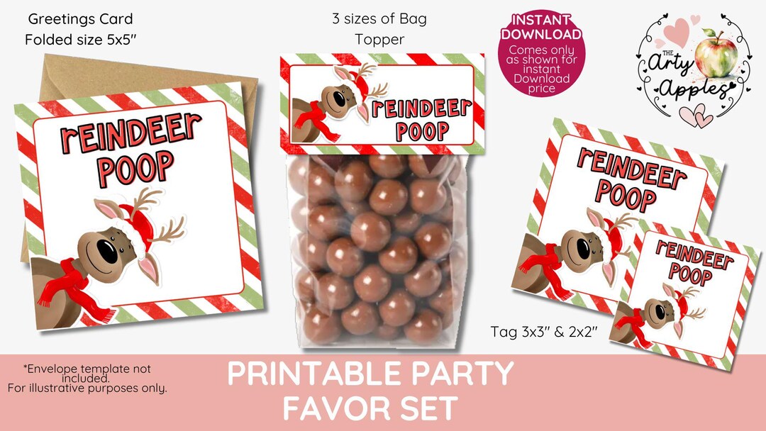 Reindeer Poop Printable: Bag Toppers, Tags & Card Christmas Eve Box ...