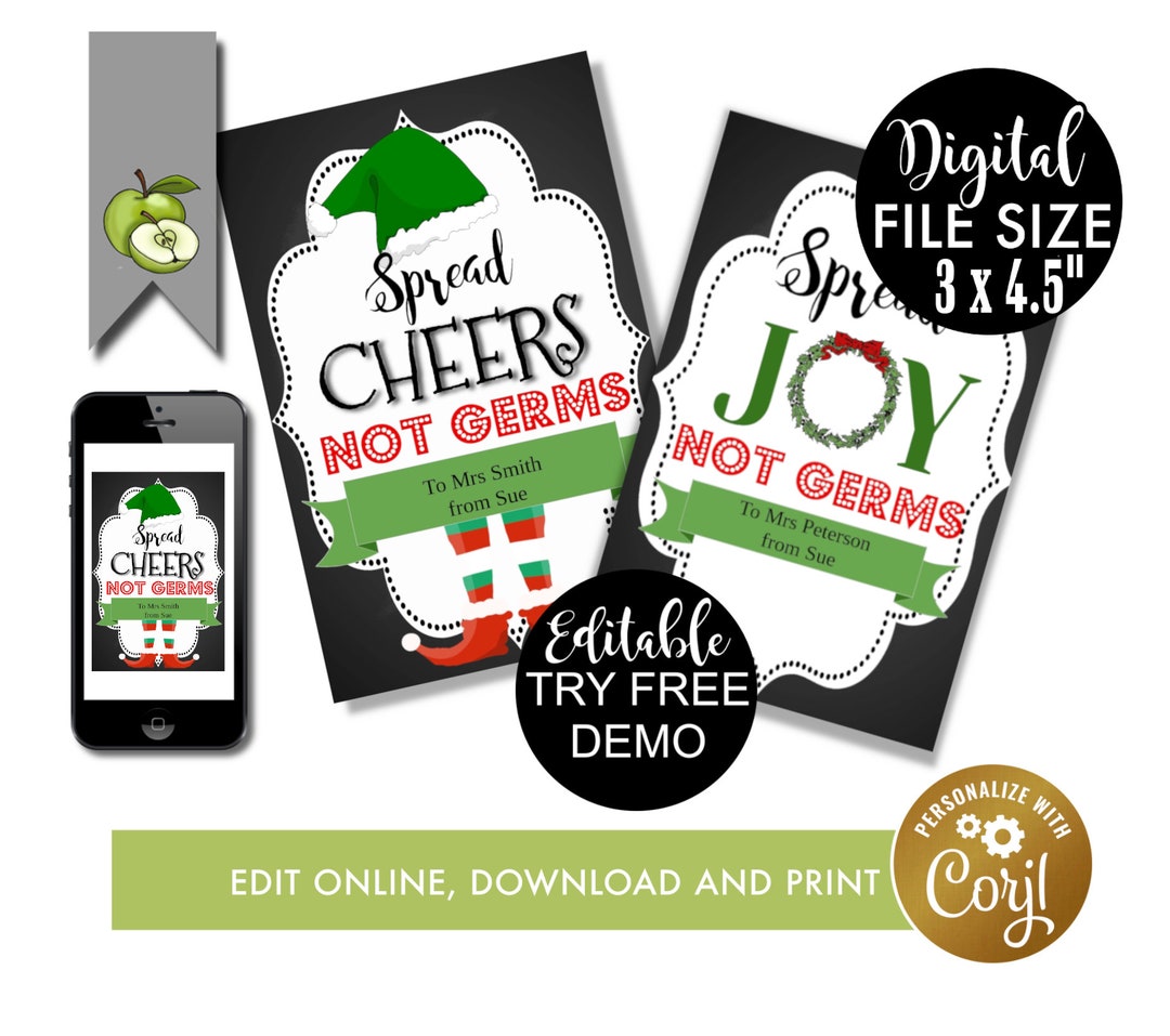 Christmas Soap Spread Joy Not Germs, EDITABLE Christmas Hand Gel Tags ...