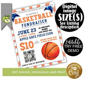 Editable Basketball Fundraiser Flyer Editable Template Add QR Code for ...