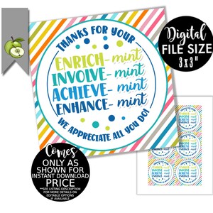 Mint Favor Gift Tag PTA Staff Gift, Appreciation Gift Tags, Co-worker ...