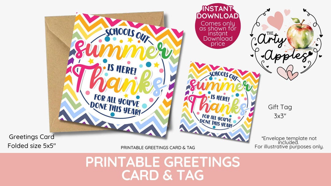 School Out for Summer Printable Gift Tags & Card, Beach Sun, Teacher ...