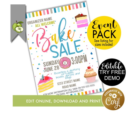 Editable Bake Sale Template Cake Theme Event Poster Digital - Etsy