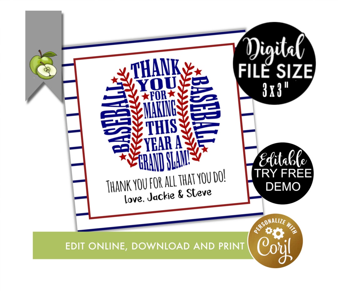 Editable Baseball Tag Appreciation Gift Tag School Pto Pta - Etsy