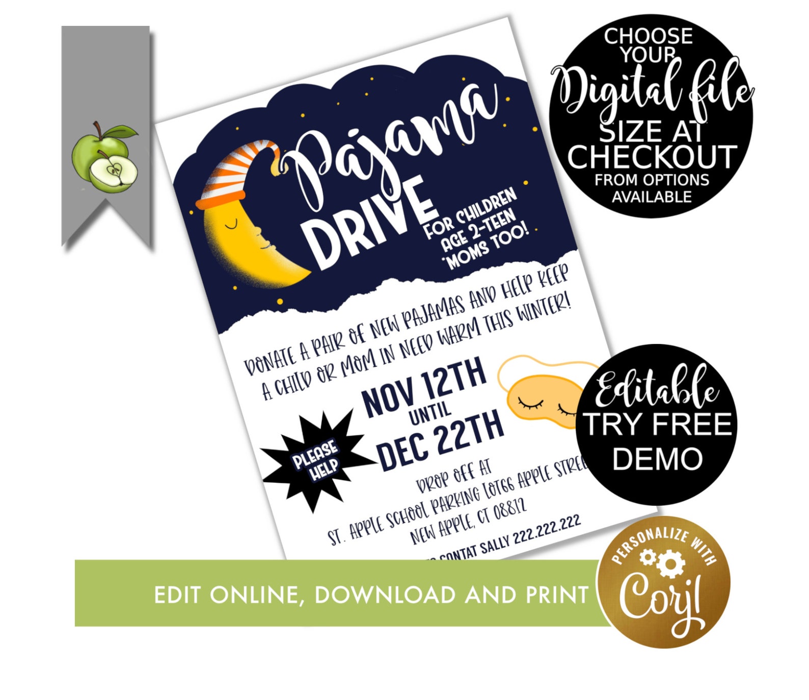 Editable Pajamas drive PJ party flyer sleepwear required | Etsy