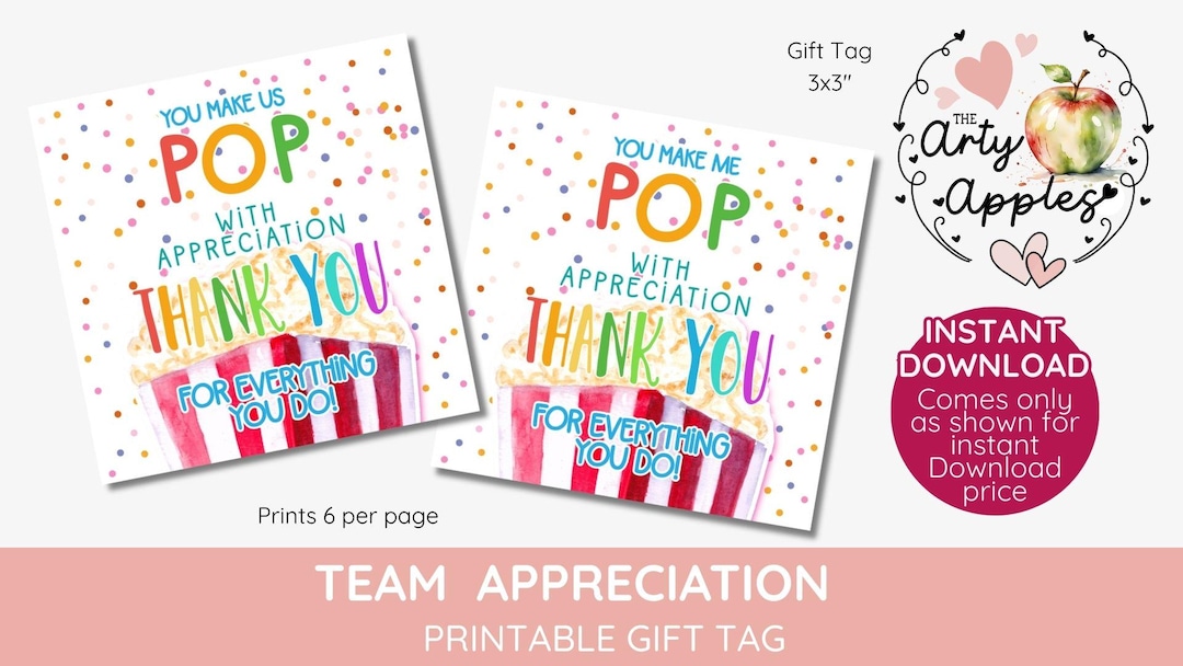 You Make Us Pop With Appreciation Popcorn Gift Tag, Staff Employee ...