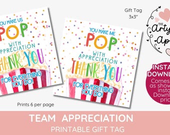GIFT TAG - You Make Us Pop With Appreciation! - Etsy