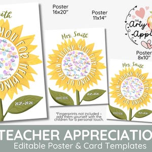 Editable Class Fingerprint Teacher Appreciation Sunflower, Custom ...