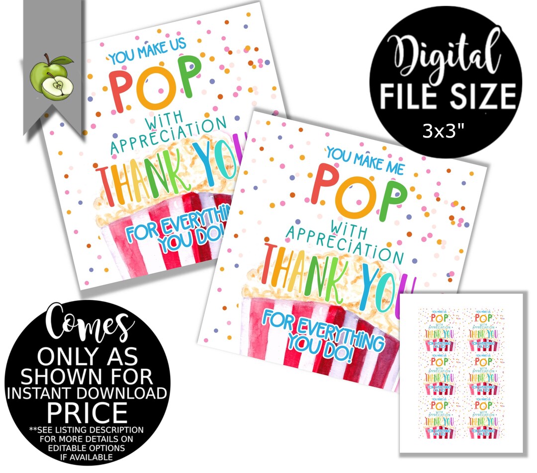 You Make Us Pop With Appreciation Popcorn Gift Tag, Staff Employee ...