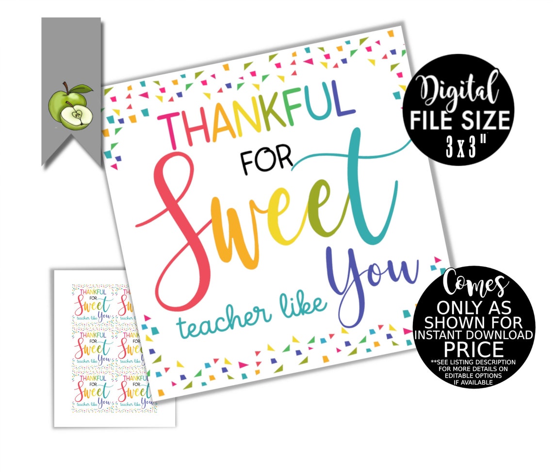 Thankful for Sweet Teachers Thanksgiving Gift Tag Thankful - Etsy