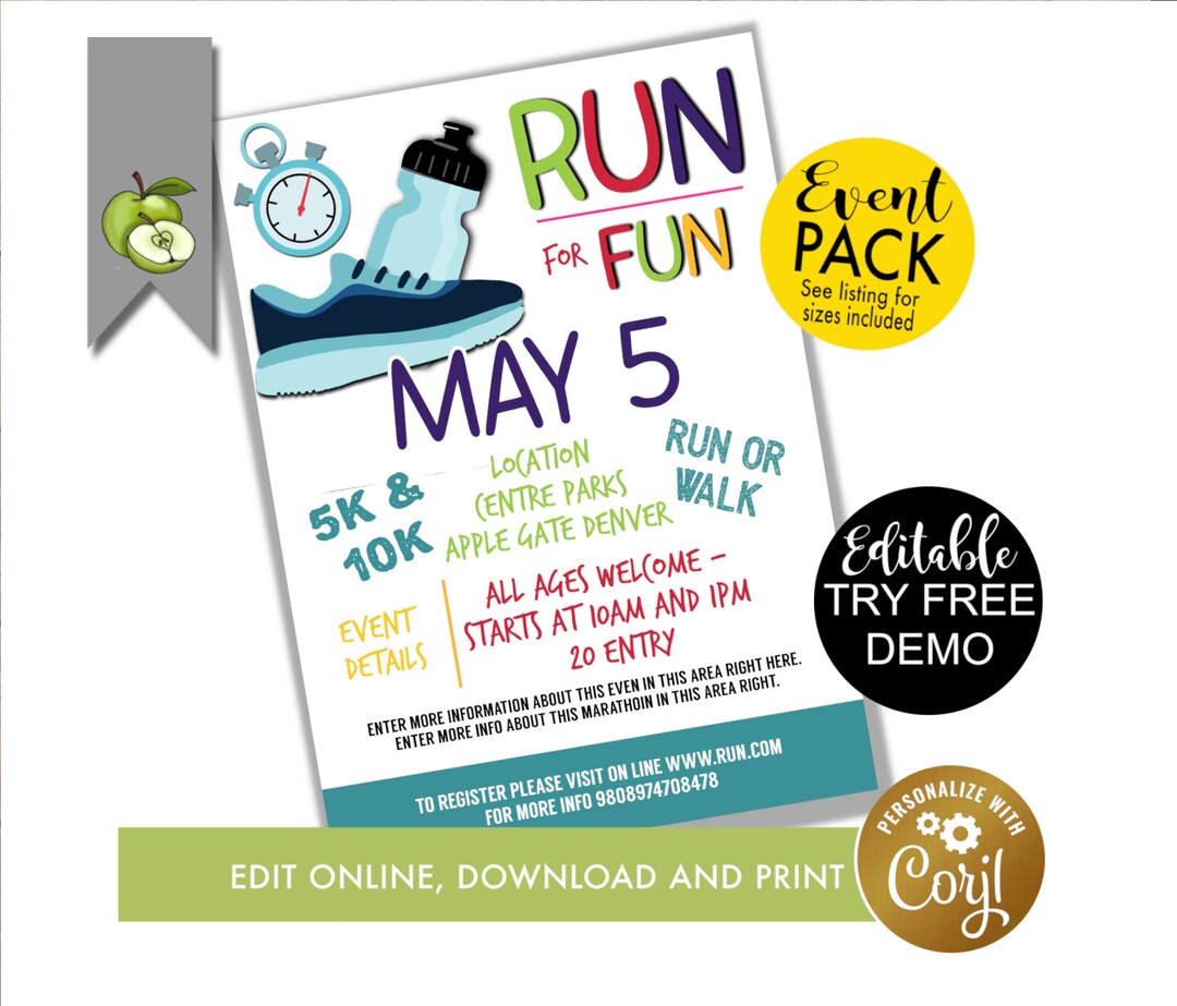 Editable Running Event Poster 5k Run Trek Fundraising 10k - Etsy