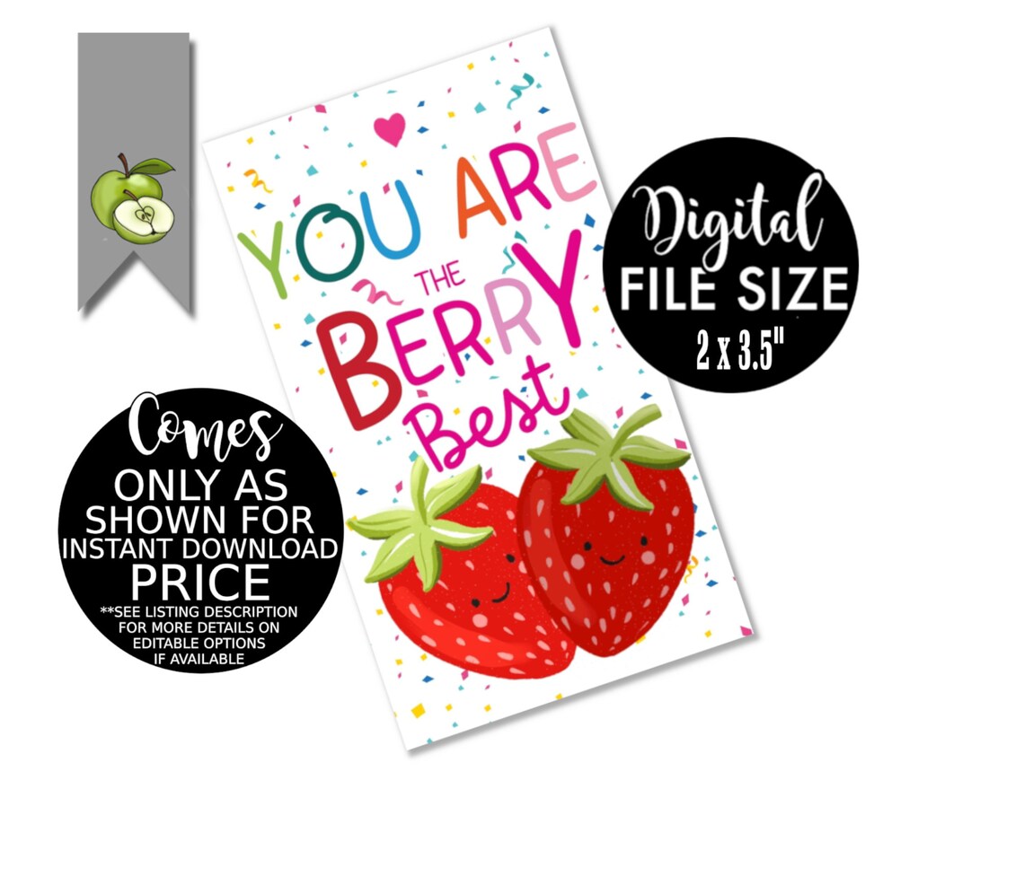 You Are the Berry Best Thank You Gift Tag Strawberry Fruit - Etsy