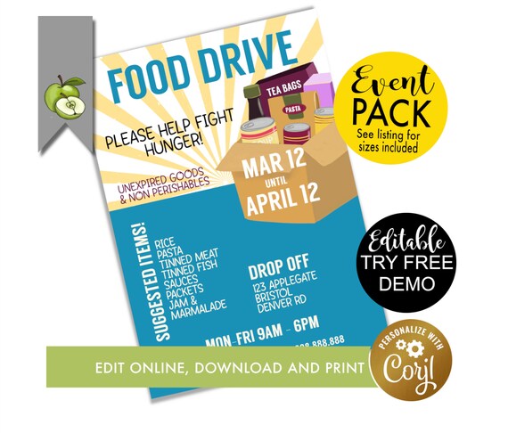 Editable FOOD Drive Flyer Template School Church Collection | Etsy