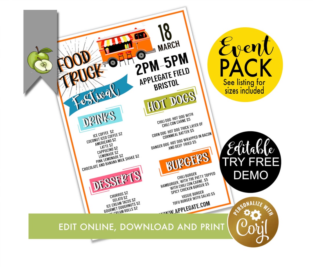 Editable Food Truck Theme Template, Food Truck Festival Event Poster ...