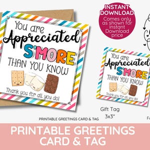 S'more Appreciation Printable Gift Tag, Teacher Staff Employee School ...