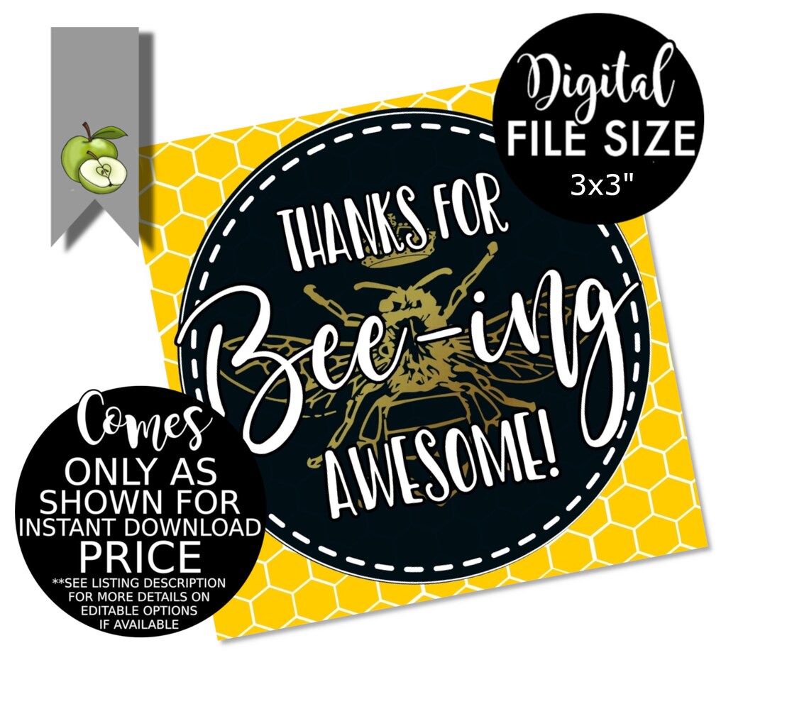 Thanks for being awesome Bee honey gift tag Wedding thank you | Etsy