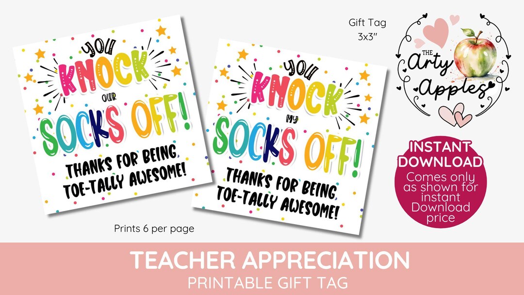 Sock Gift Tags, Thank You for Being a Toe-tally Awesome, Toe Pun, Socks ...