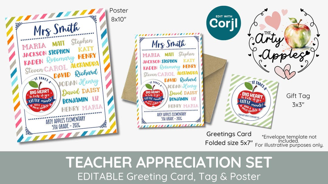 Editable Class Names Teacher Gifts, Teacher Appreciation Card and Tag ...