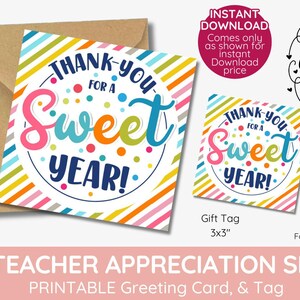 Thank You Sweet Year Teacher Gift Tag and Card, Teacher Appreciation ...