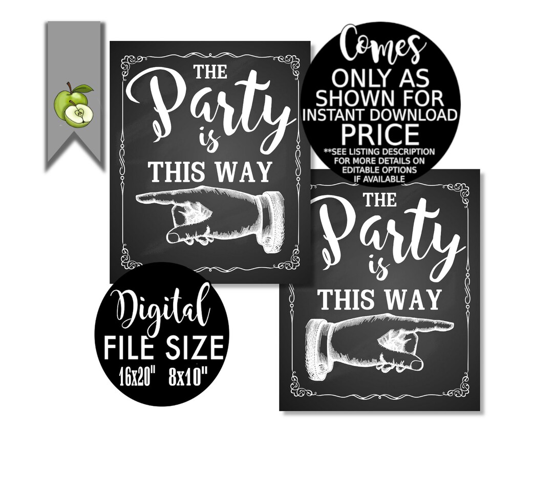 Party This Way Sign, Pointing Finger in Both Directions, Party Sign ...