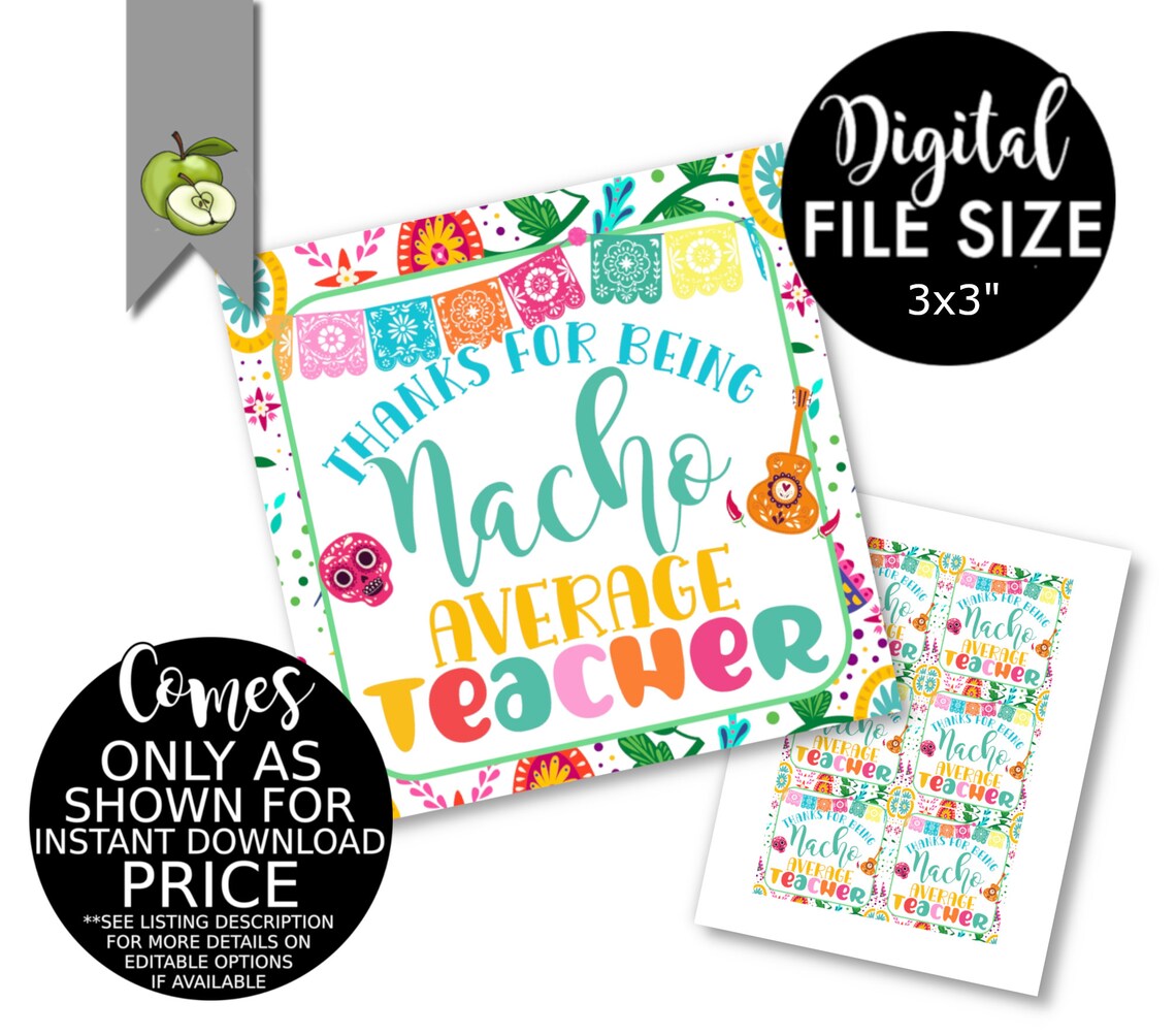 Nacho Average Teacher Gift Tag Teacher Appreciation Thank - Etsy