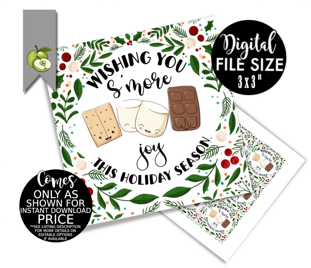 Holiday S'more Printable Gift Tags, Holiday Season, Thank You S'more ...