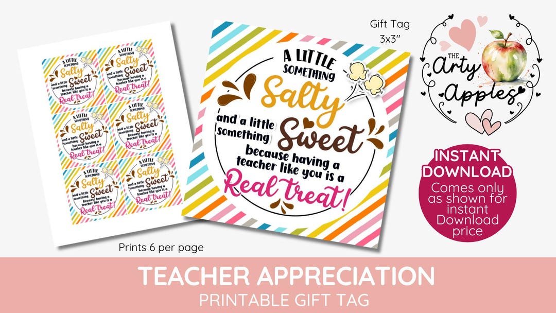 Chocolate Popcorn Gift Tag, Sweet Treat, School Appreciation Week ...